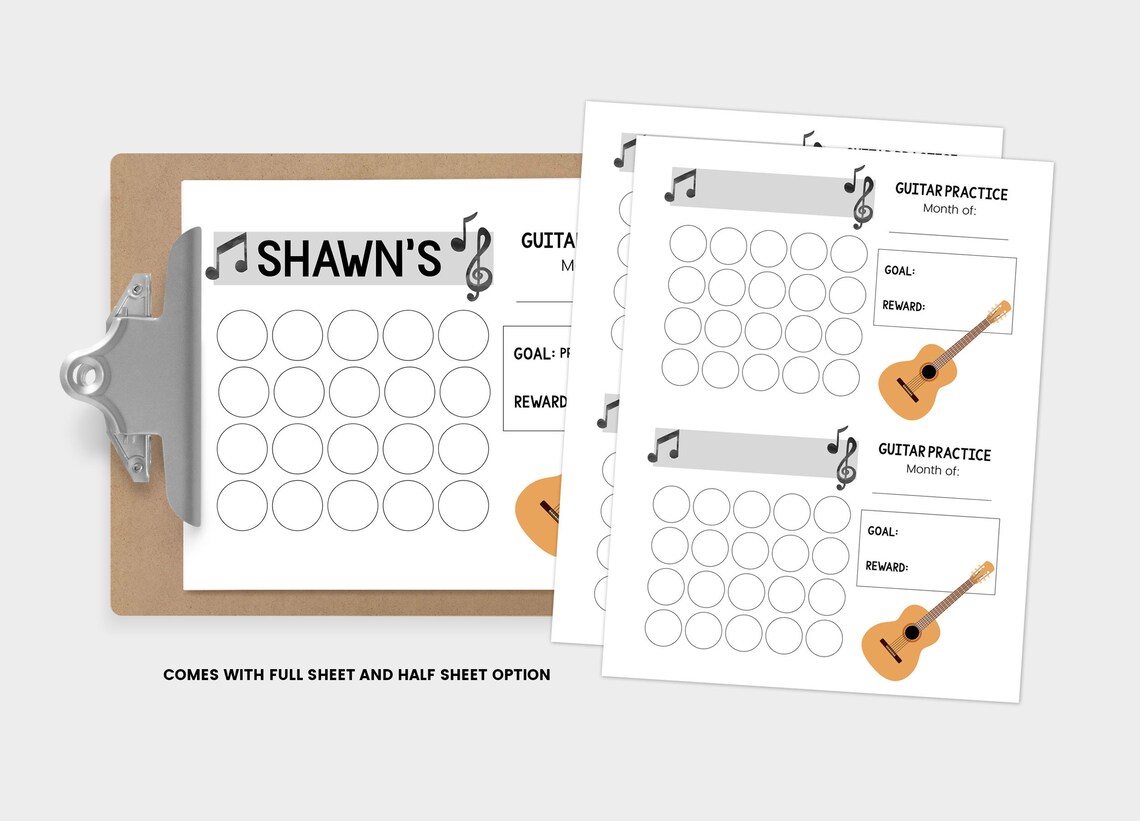 Guitar Practice Chart Printable Practice Log Guitar Teacher - Etsy