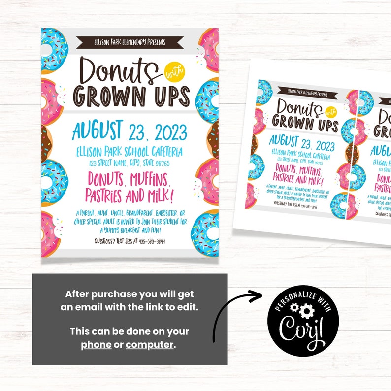 Donuts With Grown Ups, Pastries With Parents Flyer, Donuts With Dads ...