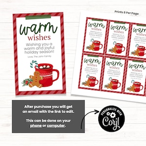 Hot Chocolate Gift Tag, Warm Wishes Gift Tag, Printable Hot Cocoa Tag ...