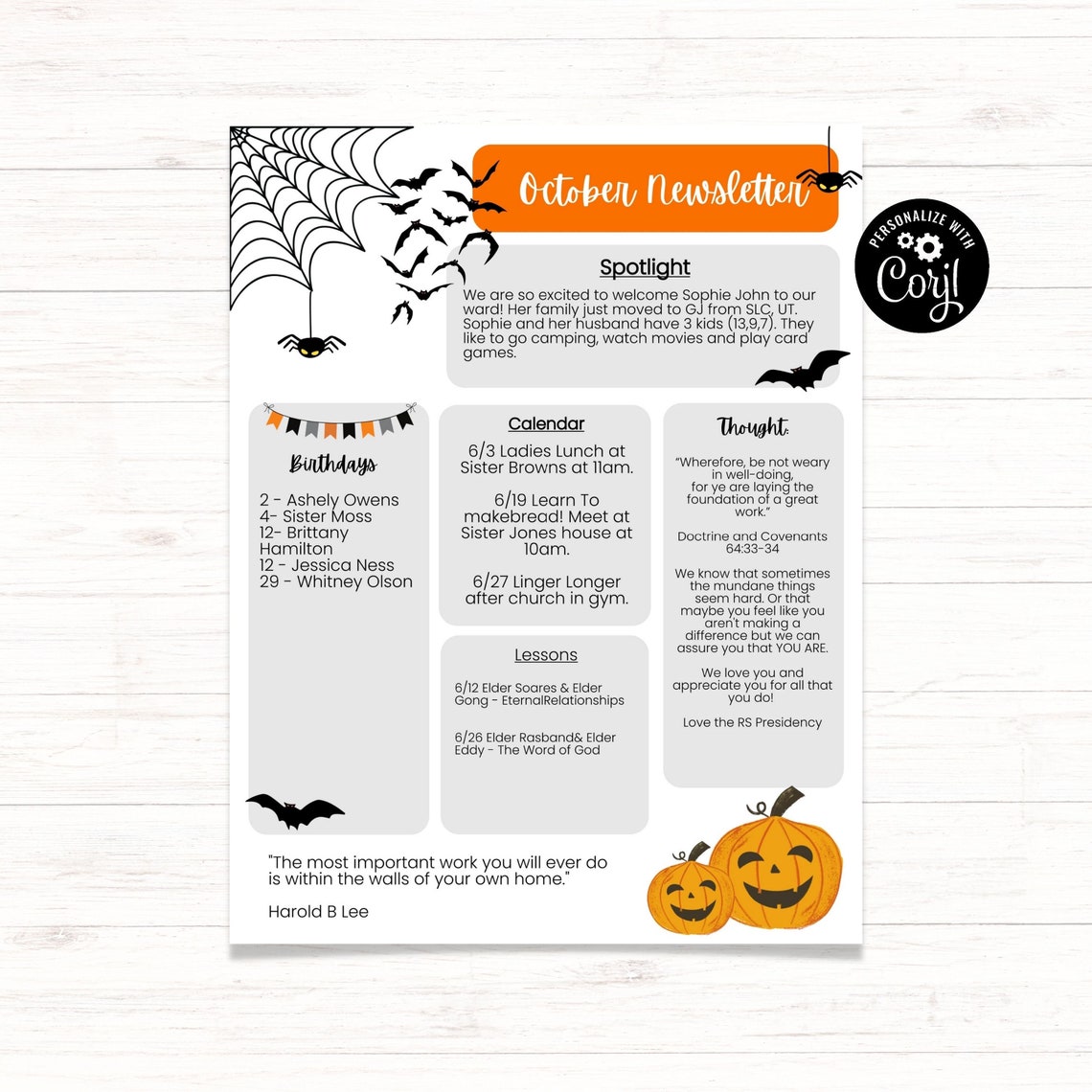 October Newsletter Template, Relief Society Newsletter Template ...