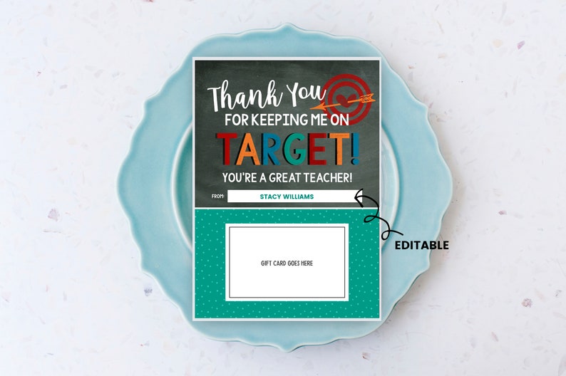 On Target Printable Teacher Appreciation Gift Card Holder | Etsy