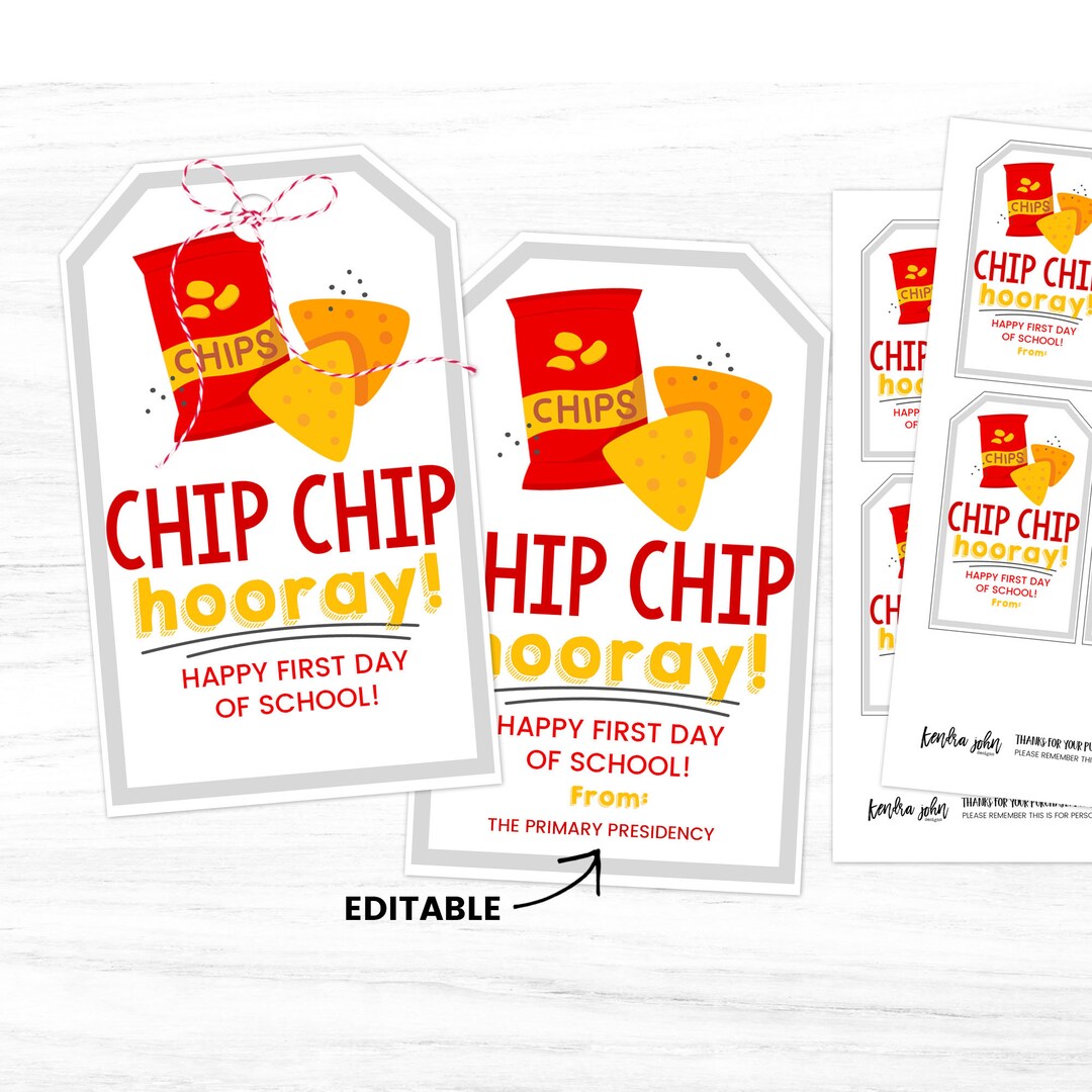 Back to School Gift Tag, Chip Gift Tag, Classroom Treat Tag, First Day ...
