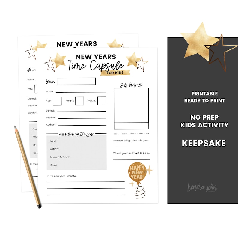 New Years Time Capsule, Year in Review, New Years Kid Activities, Kids ...