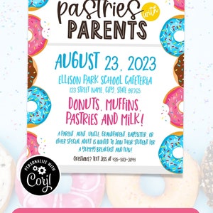 Pastries With Parents Flyer, Donuts With Dads, School PTA Event, School ...