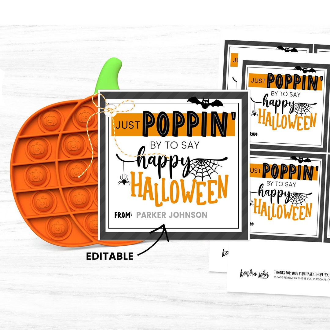 Pop It Halloween Tag, Class Halloween Gift, Just Poppin By, Non Candy ...