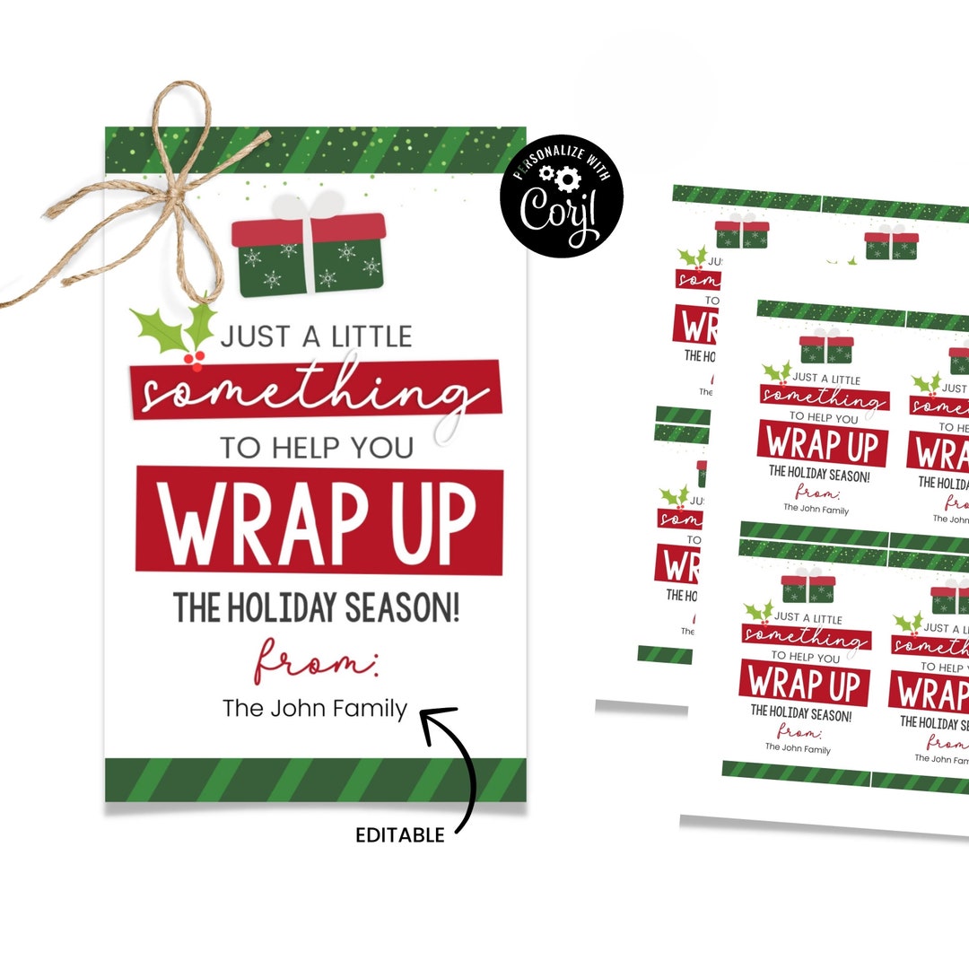 Wrapping Paper Gift Tag, Neighbor Christmas Gift, Printable Christmas ...