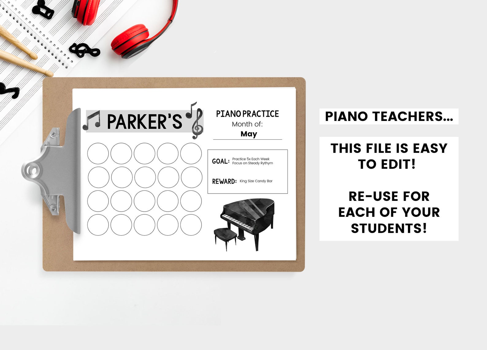 Piano Practice Chart, Printable Practice Log, Piano Practice Tracker ...