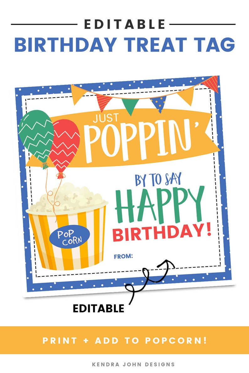 Popcorn Gift Tag Happy Birthday Treat Tag Just Poppin' | Etsy