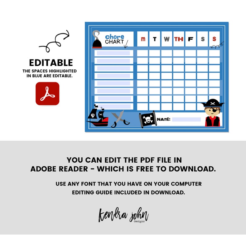 Pirate Reward Chart Chore Chart Kids Reward Chart Daily Job | Etsy