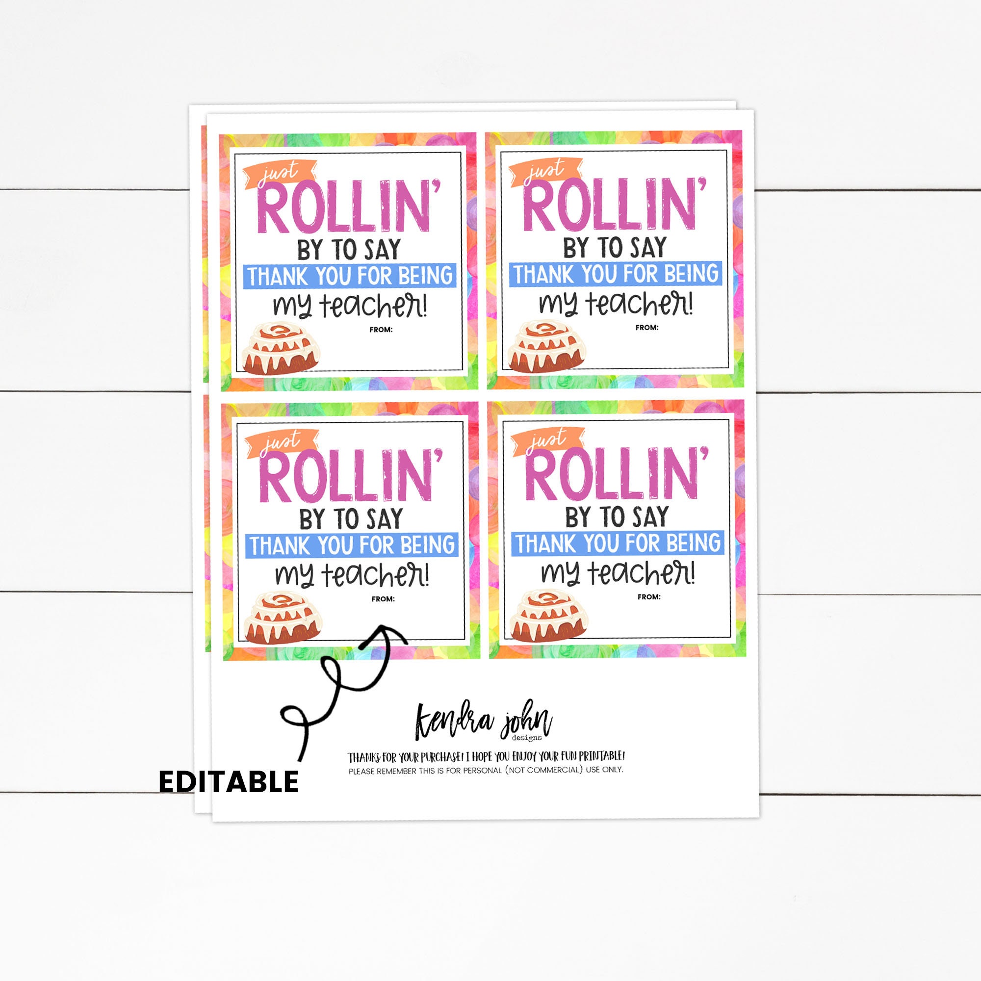 Cinnamon Roll Gift Tag Teacher Appreciation Printable - Etsy