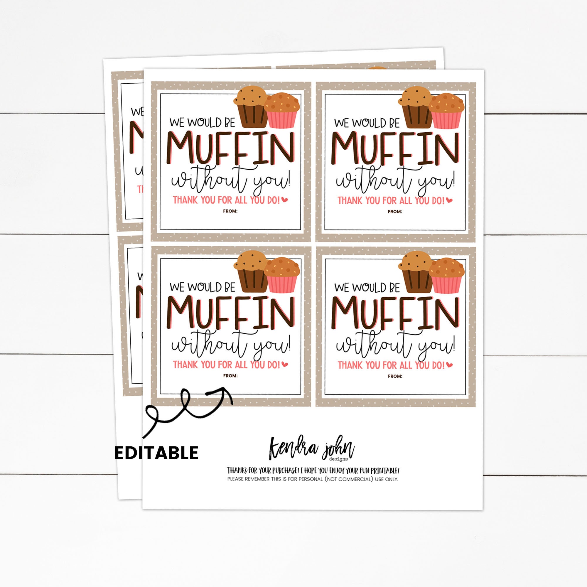 Printable Muffin Tag Muffin Thank You Teacher Appreciation | Etsy