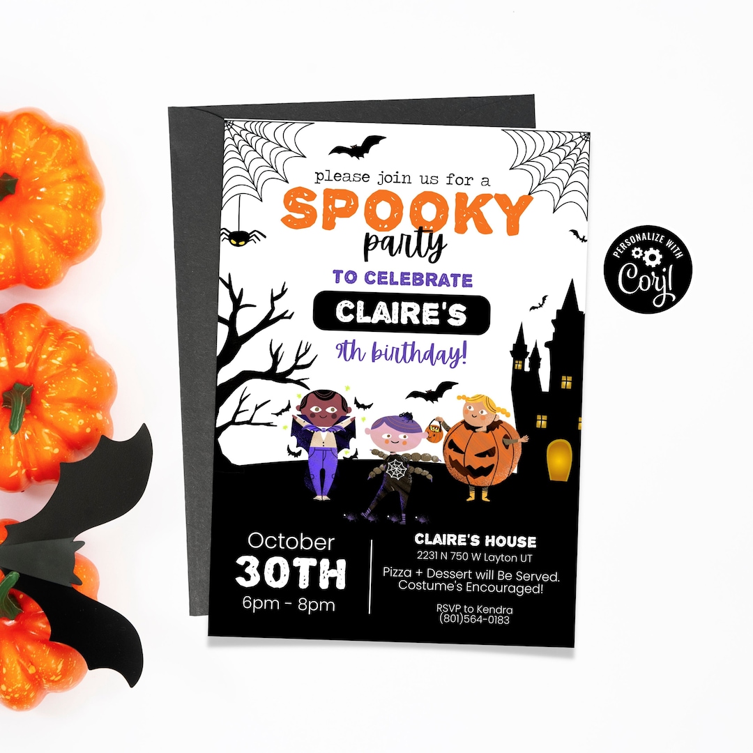 Halloween Birthday Party Invite, Kids Halloween Party Invite, Halloween ...