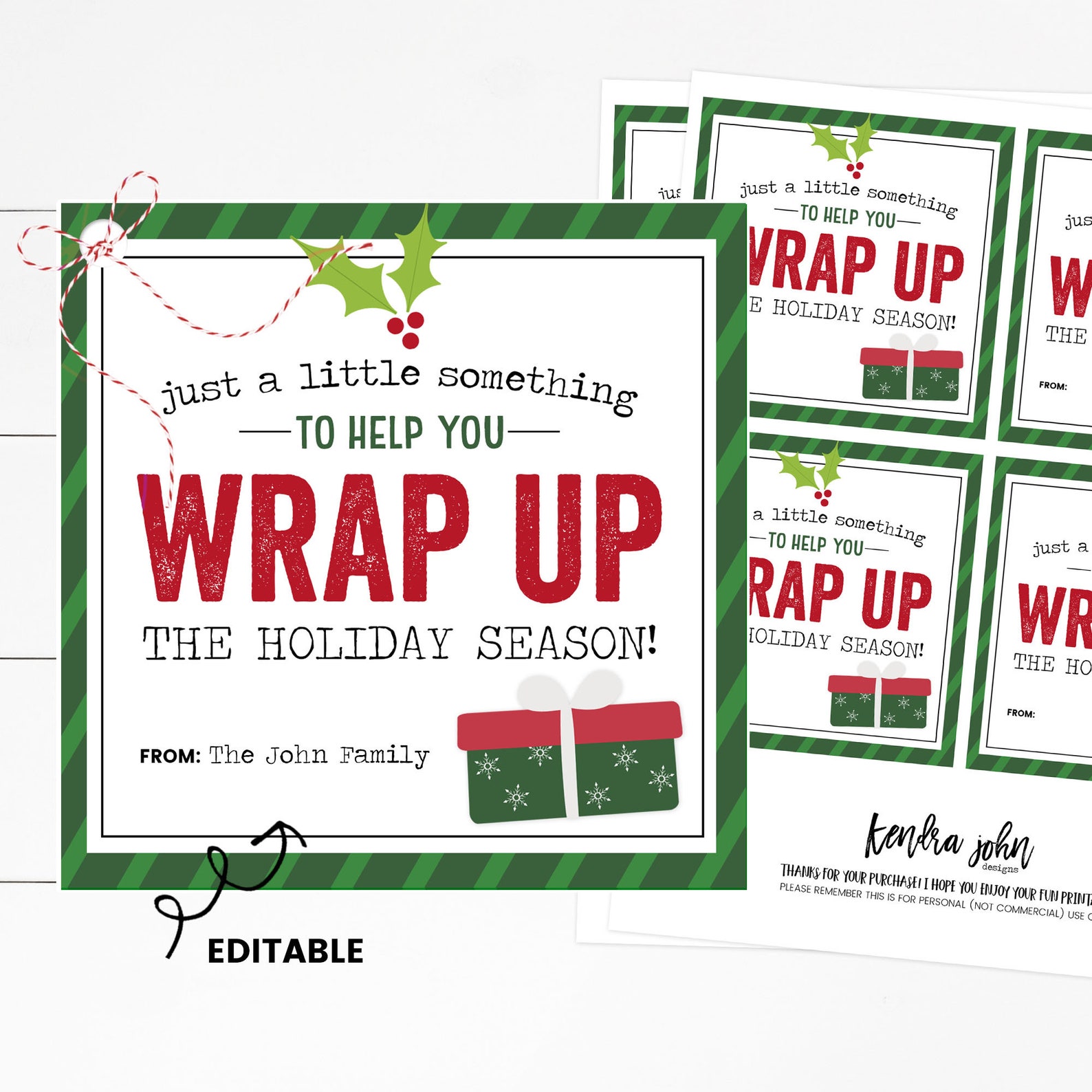 Wrapping Paper Gift Tag, Neighbor Christmas Gift, Printable Christmas ...