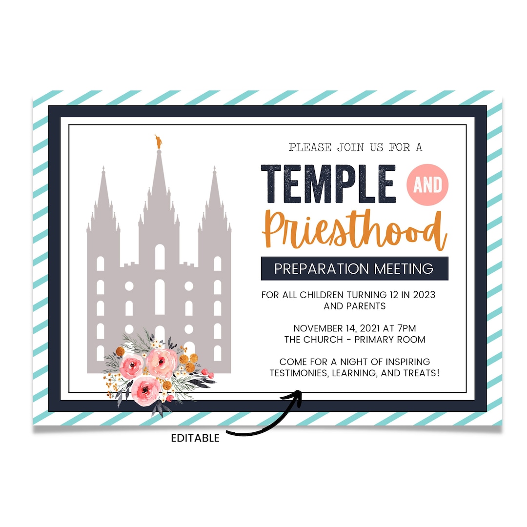 Editable Temple and Priesthood Preview Invitation, Temple and ...
