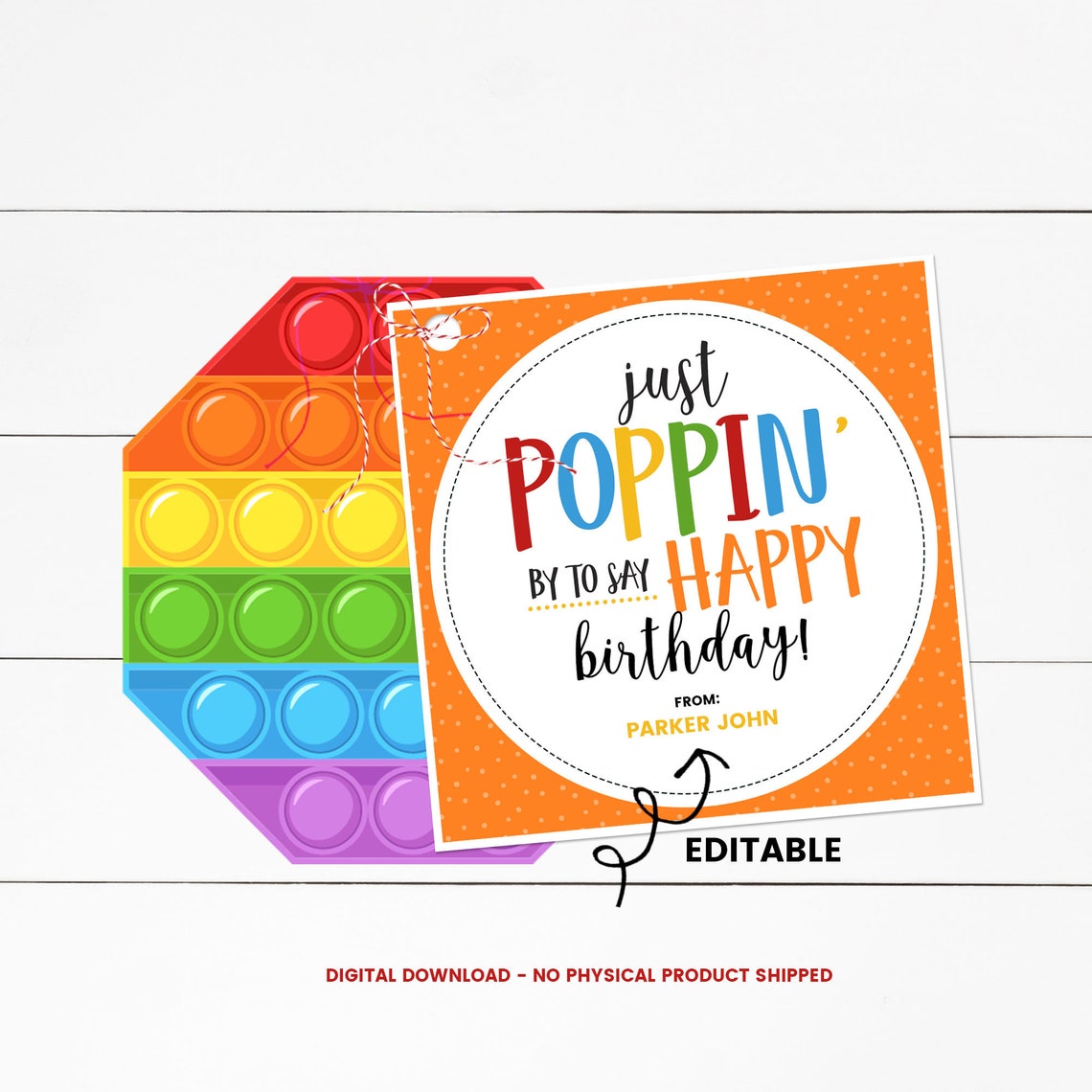 Birthday Pop It Tag Pop It Printable Tag Poppin by to Say - Etsy
