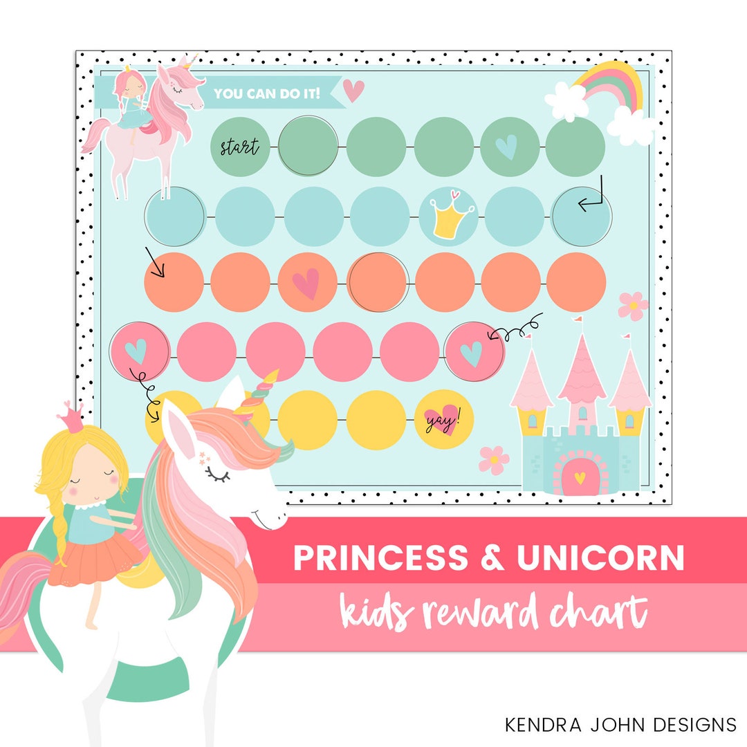 Reward Chart Printable, Kids Chore Chart, Princess and Unicorn, Digital ...