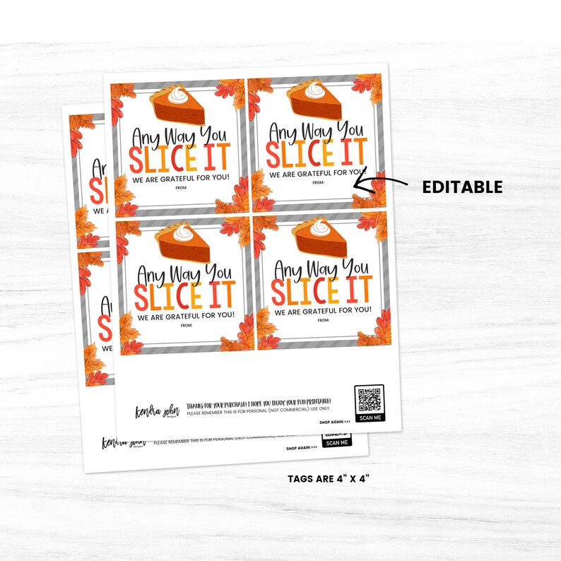 Pie Thank You Tag Fall Appreciation Gift Tag Any Way You - Etsy