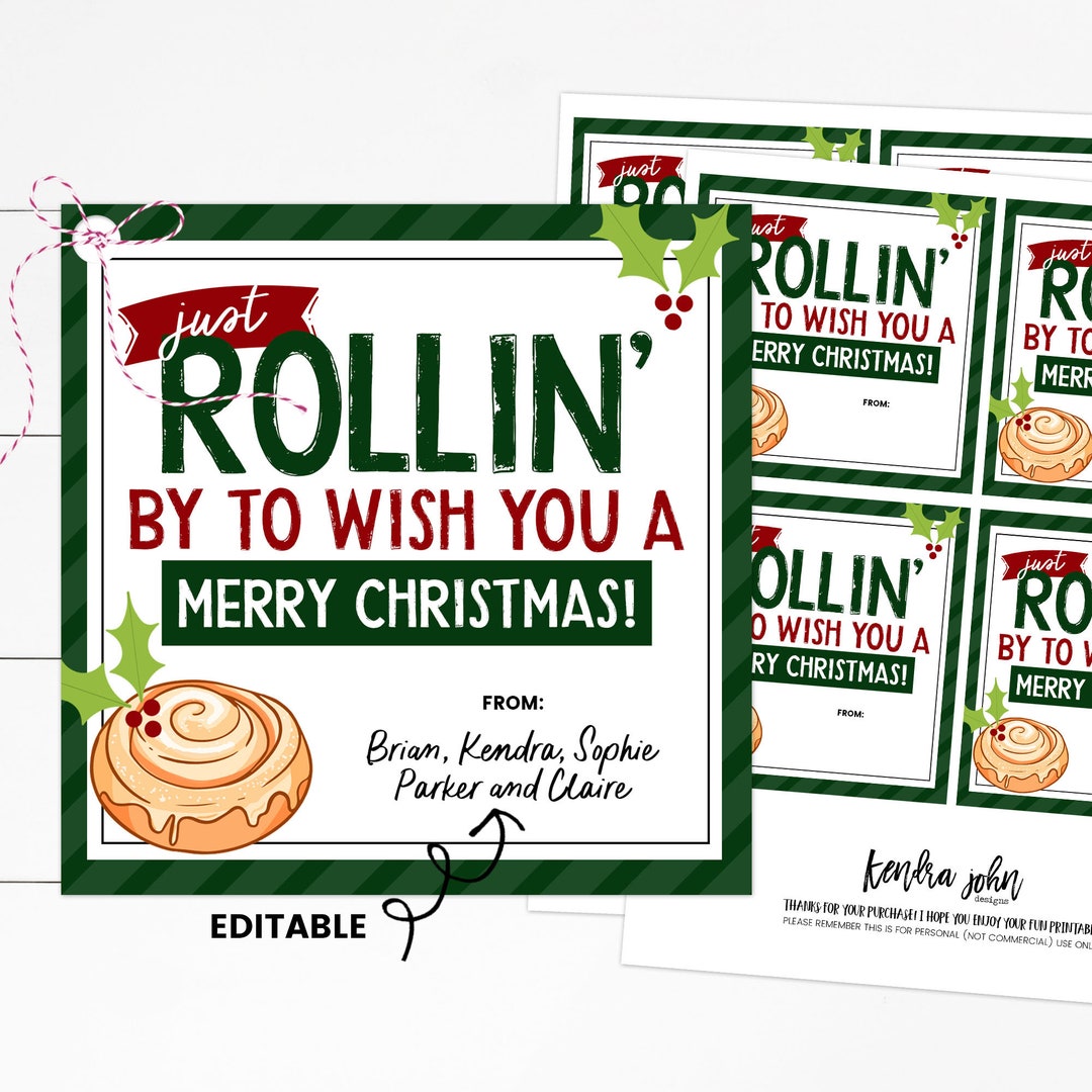 Cinnamon Roll Gift Tag, Just Rollin' By, Christmas Neighbor Gift ...