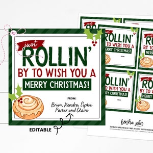 Cinnamon Roll Gift Tag, Just Rollin' By, Christmas Neighbor Gift ...