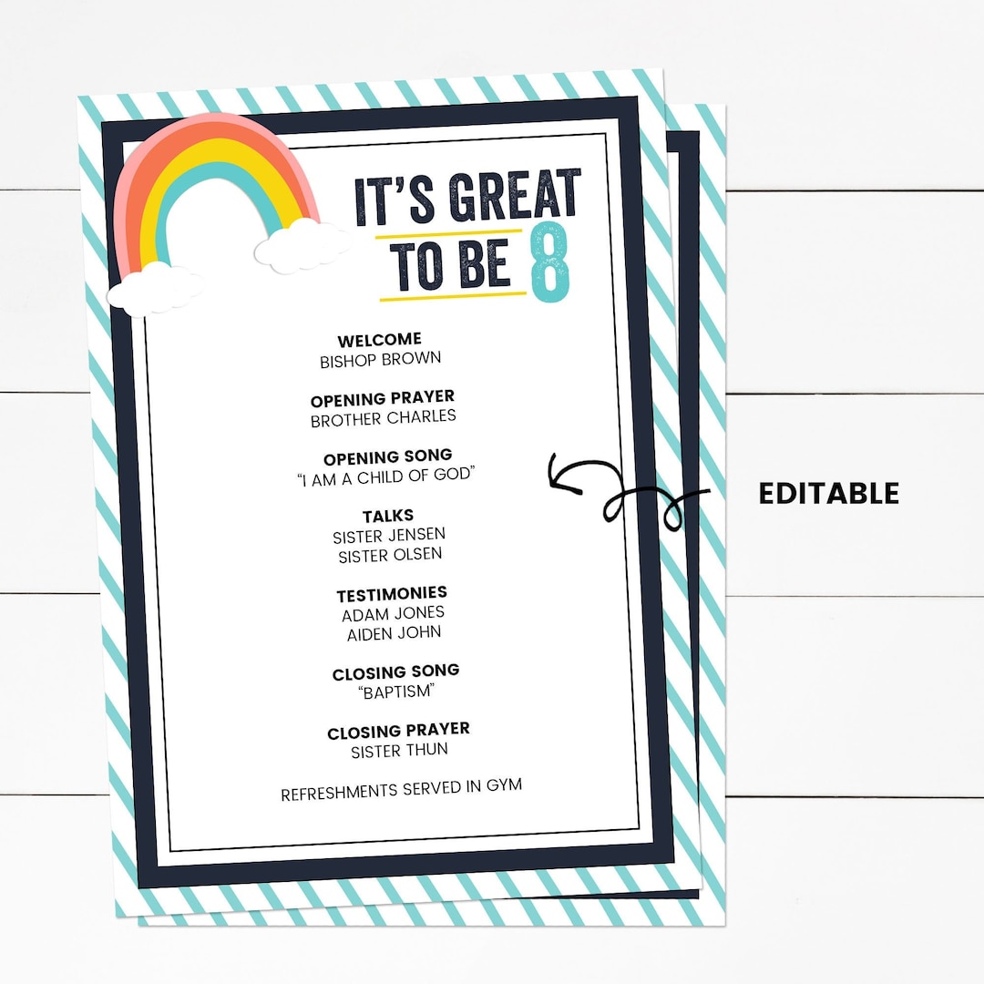 Great to Be 8 Program, Baptism Preview Program, Primary Baptism Preview ...