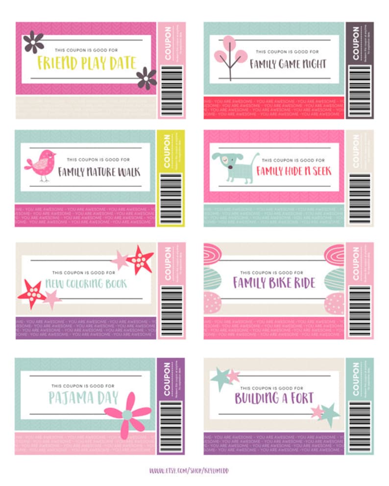 Kid Coupon, Kids Reward Coupons - Love Coupons - Instant Download ...
