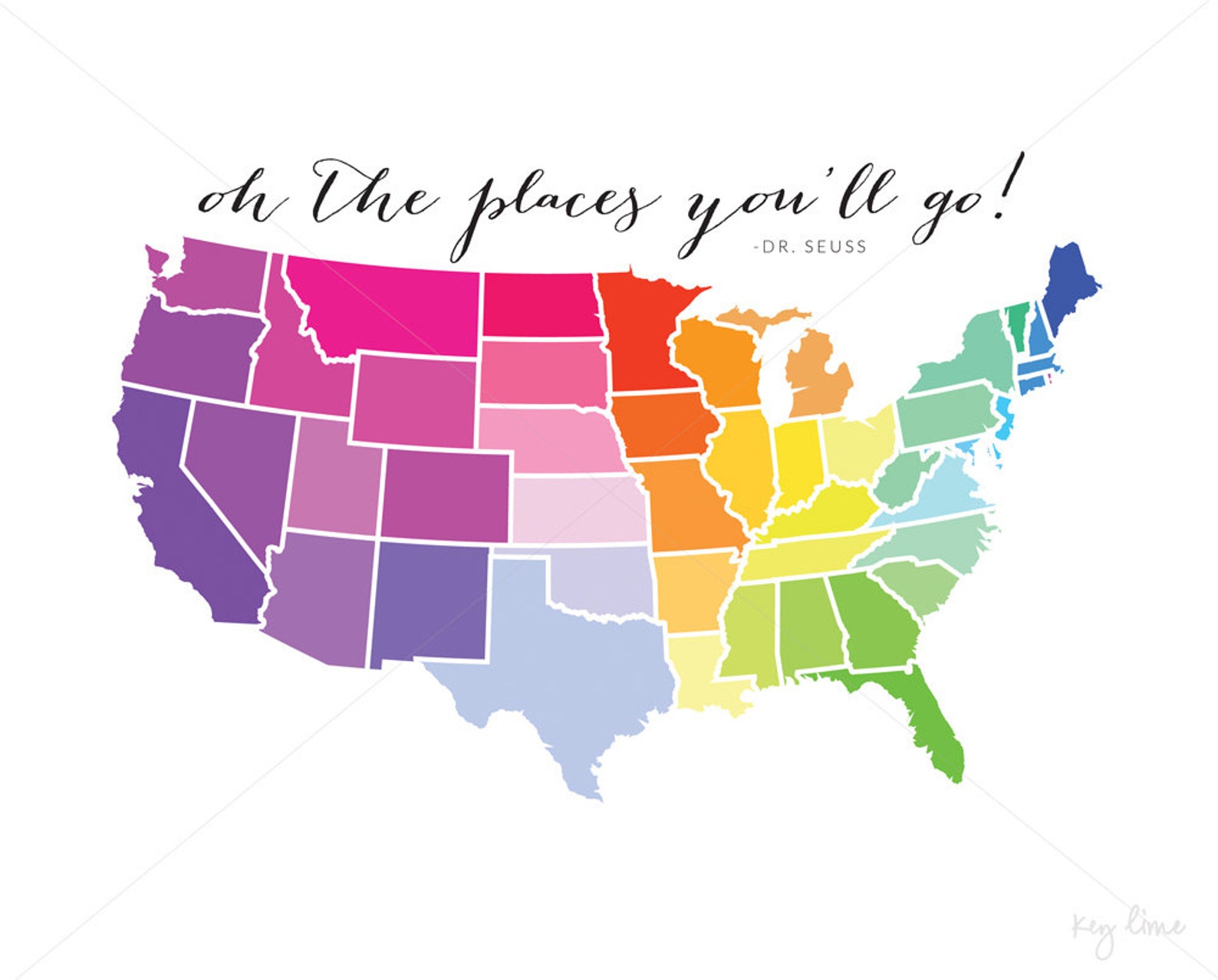 US Map Download Rainbow Printable 8x10 - Etsy