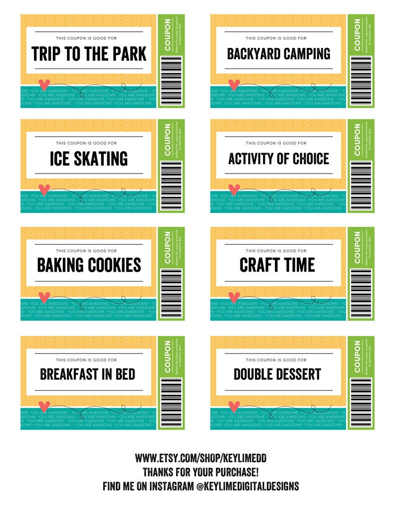 Coupon Kids Reward Coupon Printables for Kids Printable - Etsy