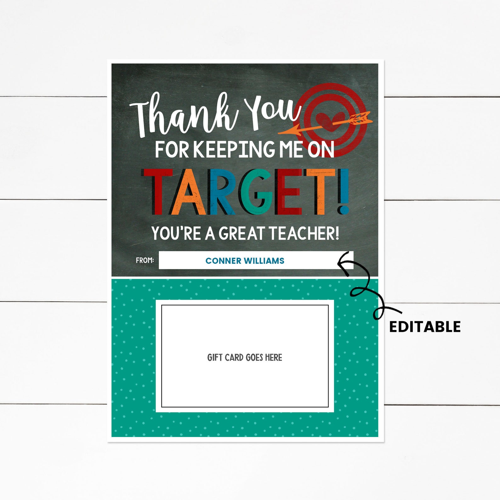 On Target Printable Teacher Appreciation Gift Card Holder | Etsy