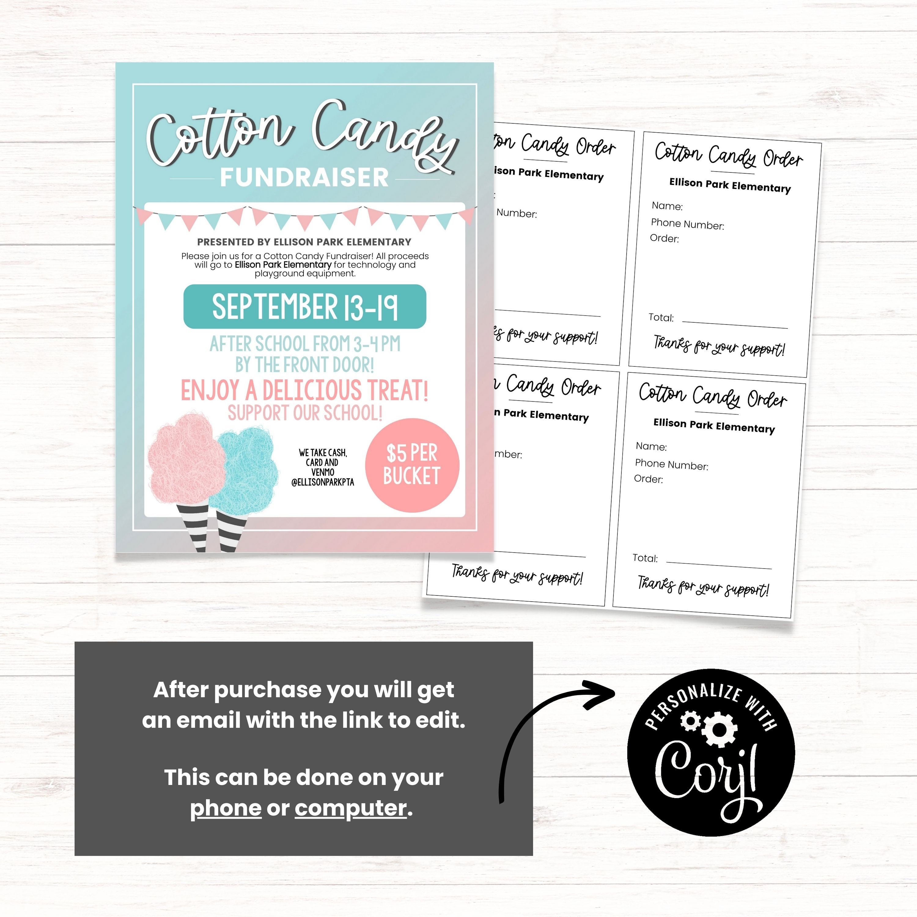 Cotton Candy Flyer, School Fundraiser Flyer, PTA School Fundraiser ...