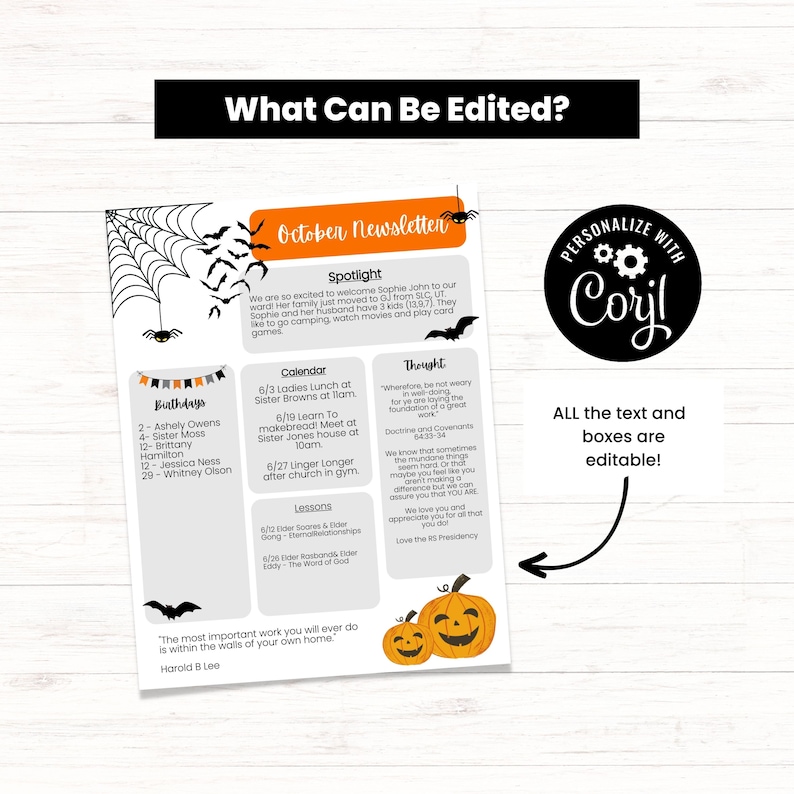 October Newsletter Template, Relief Society Newsletter Template ...