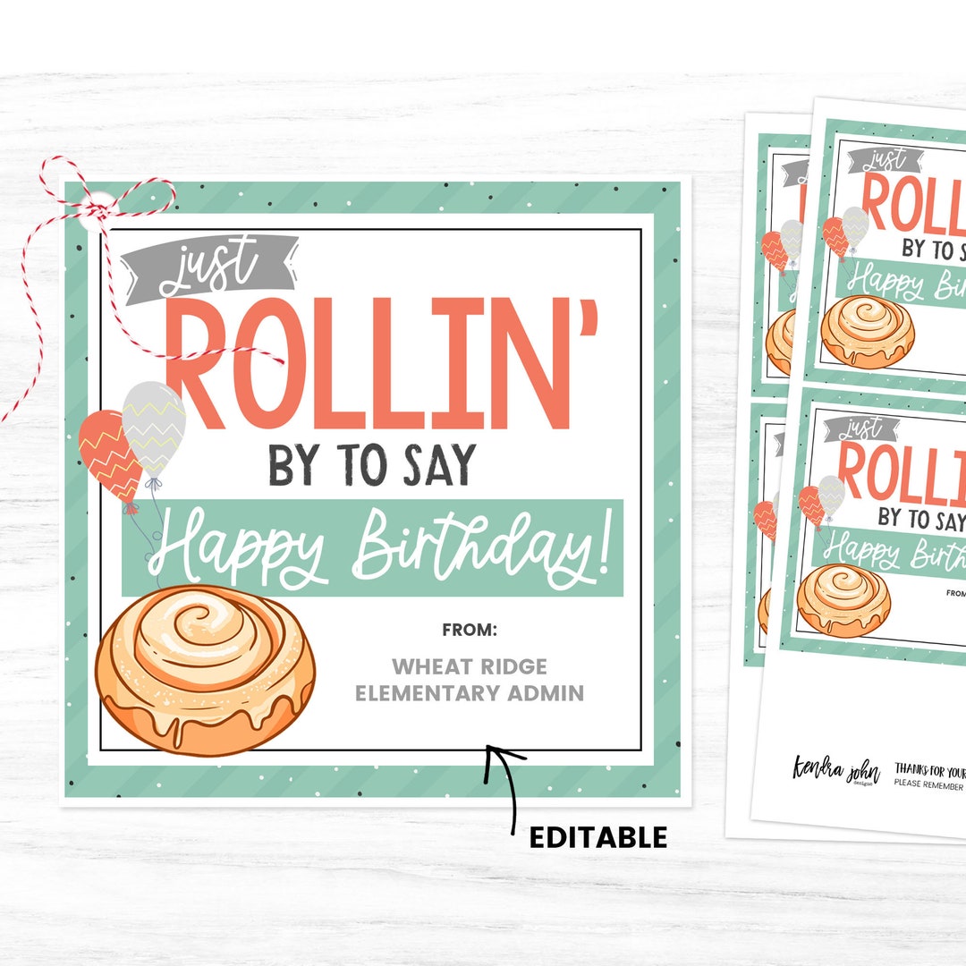 Cinnamon Roll Gift Tag, Birthday Treat Tag, RS Birthday Gift, Printable ...