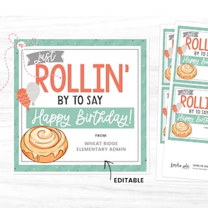 Cinnamon Roll Gift Tag, Birthday Treat Tag, RS Birthday Gift, Printable ...