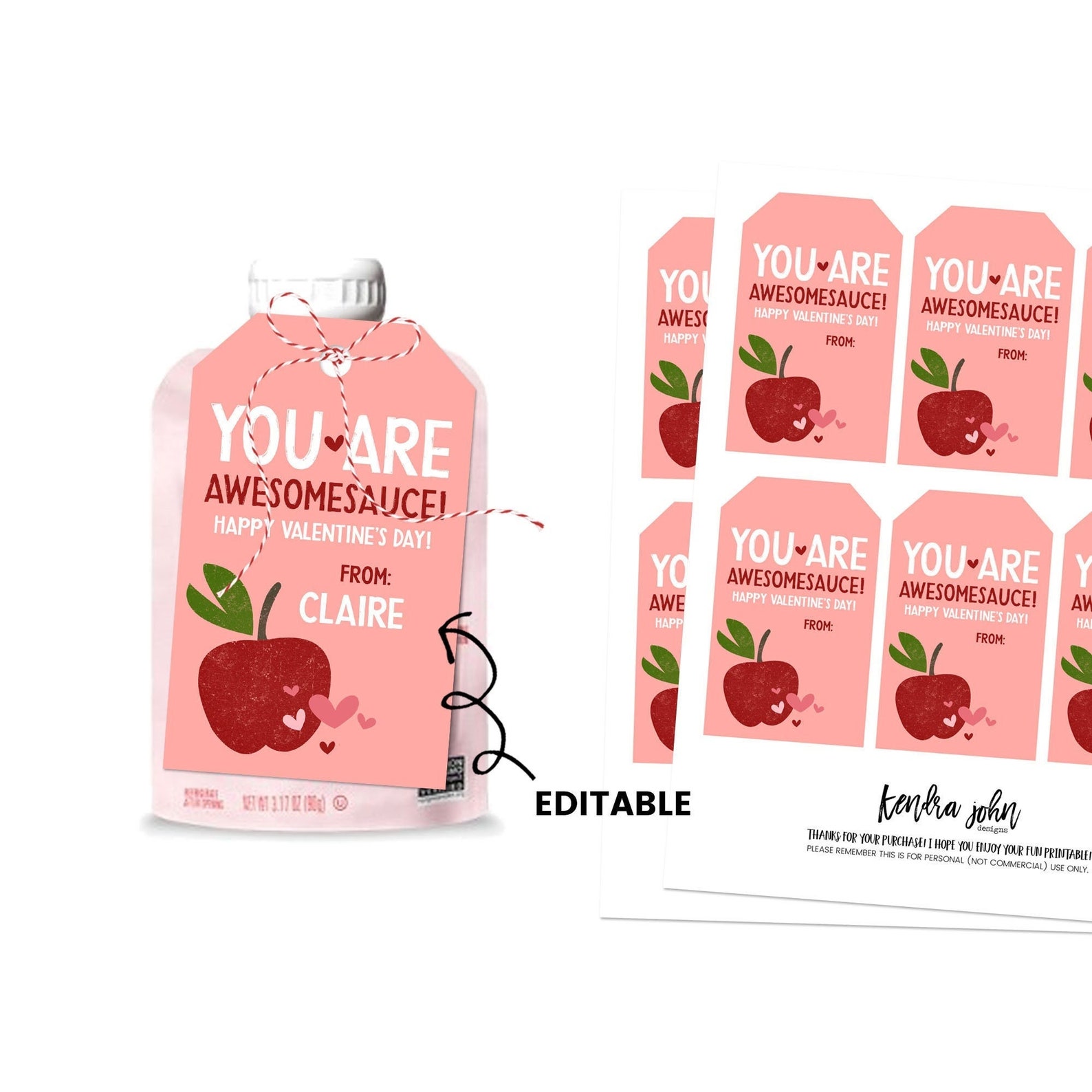 Applesauce Valentines You're Awesomesauce Applesauce - Etsy