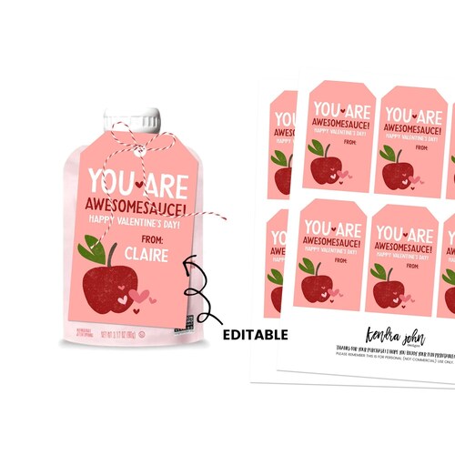 Applesauce Valentines You're Awesomesauce Applesauce - Etsy