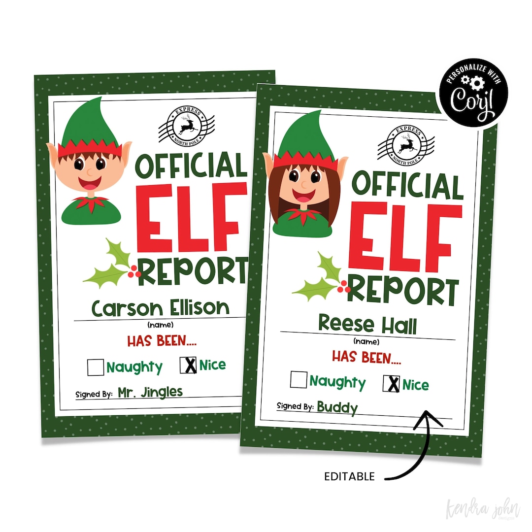 Elf Report, Elf Report Card, Elf Warning Letter, Elf Behavior Report ...