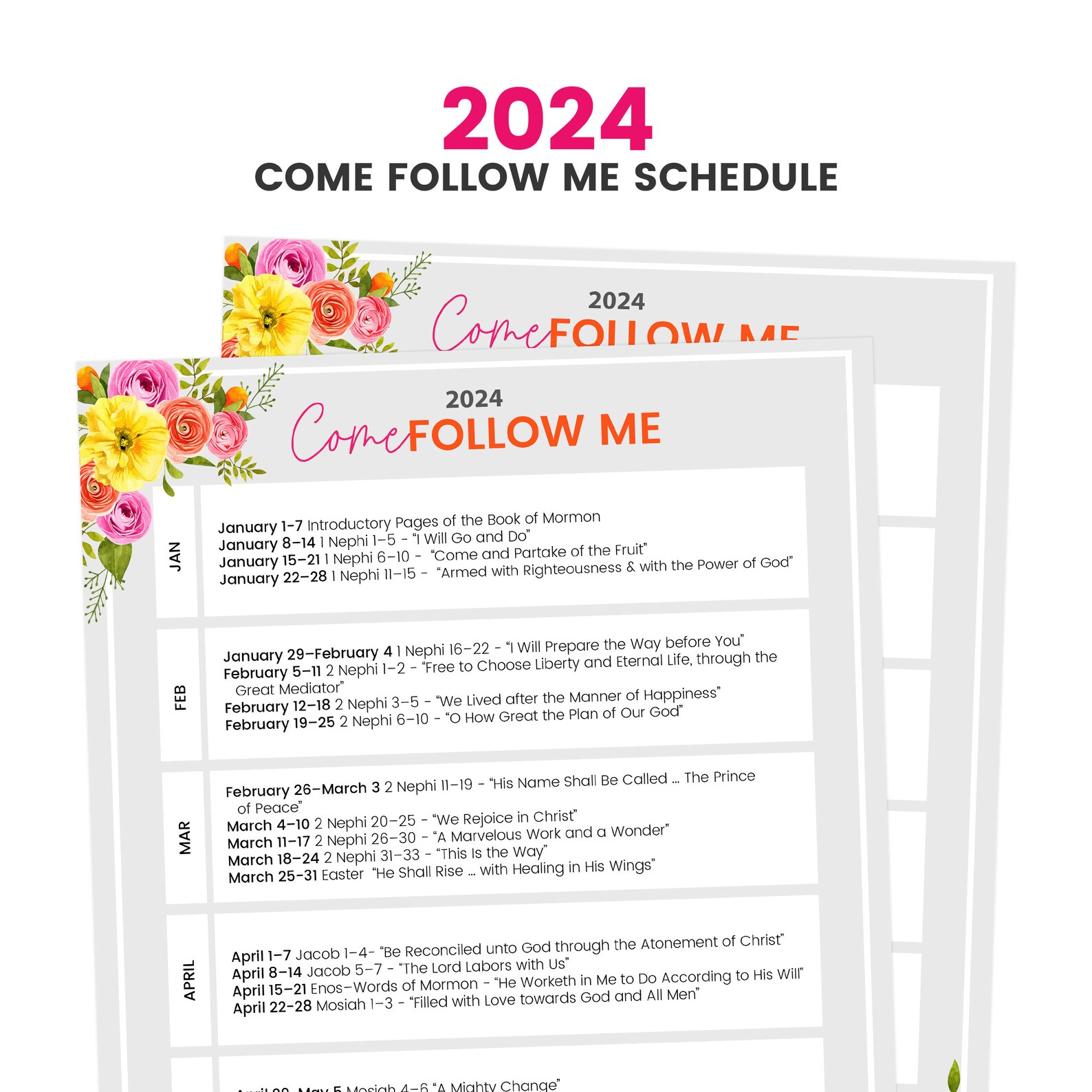 Come Follow Me 2024 Schedule, Book of Mormon Reading Chart, LDS Book of ...