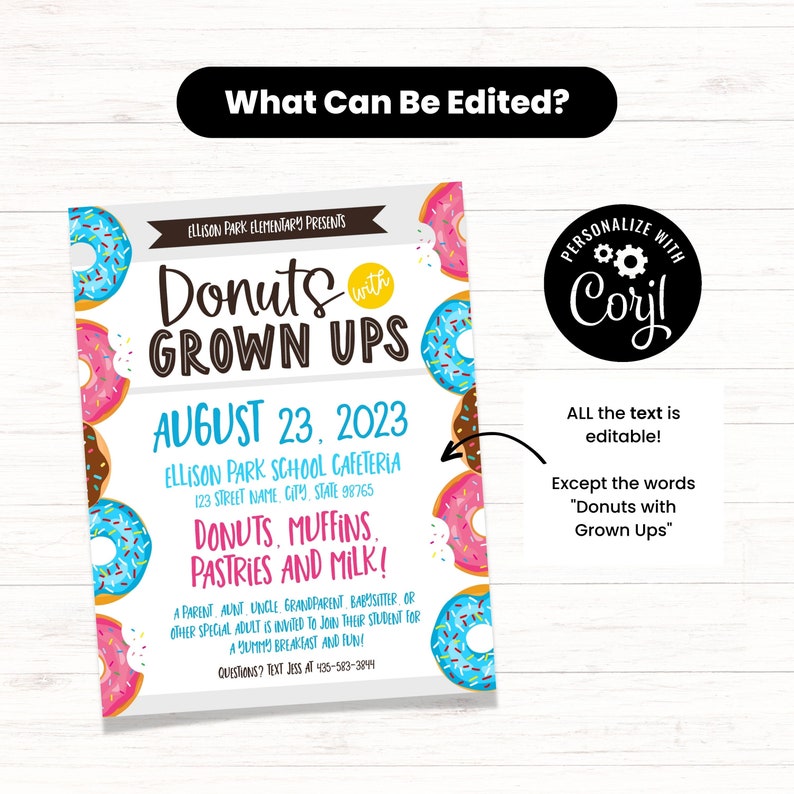 Donuts With Grown Ups, Pastries With Parents Flyer, Donuts With Dads ...