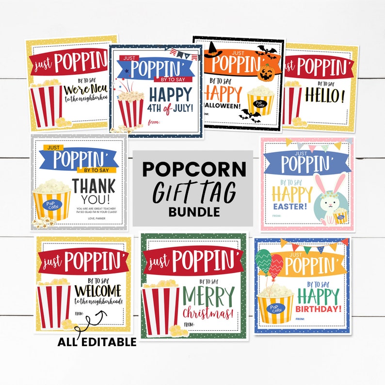 BUNDLE Just Poppin' By Treat Tag Popcorn Welcome to - Etsy