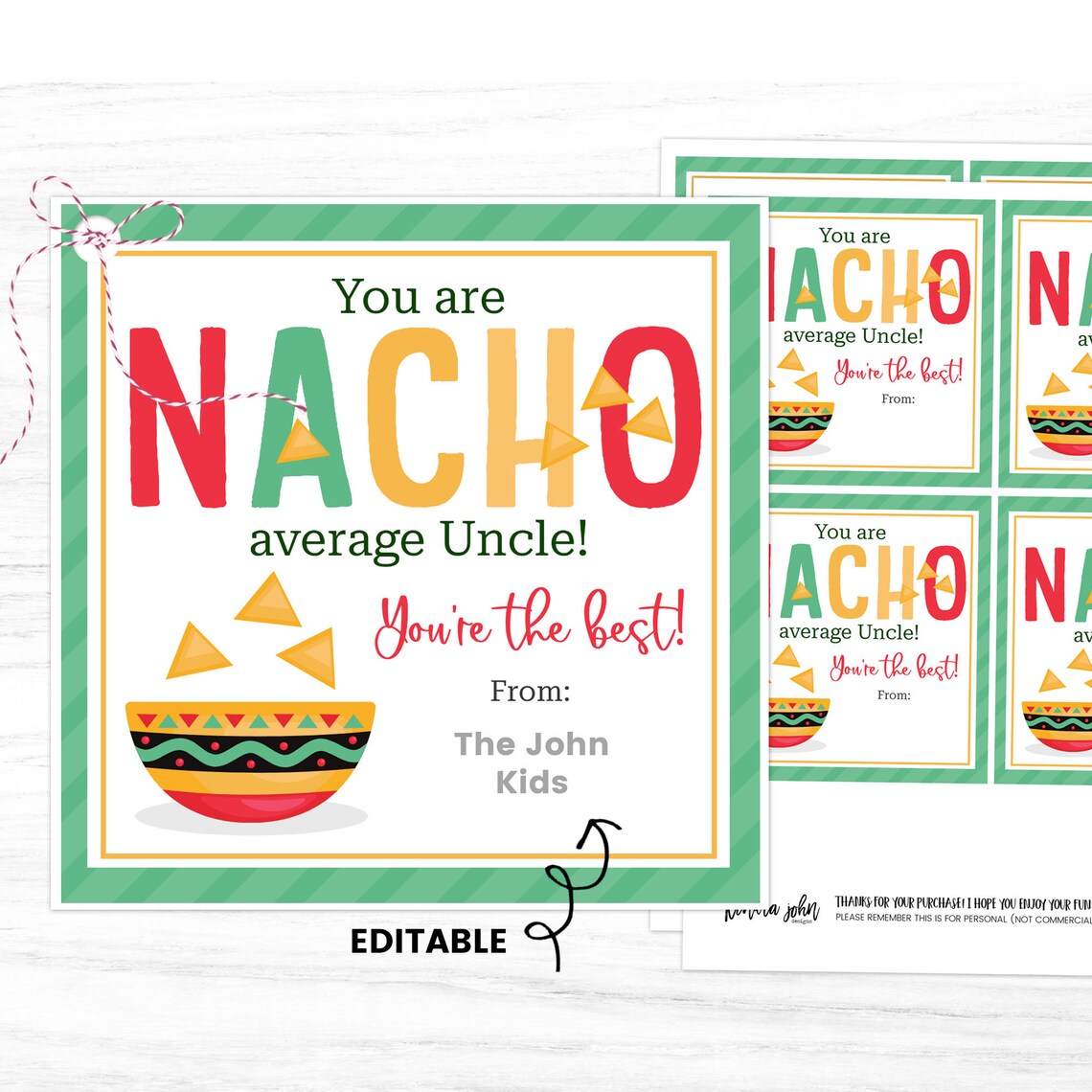 Nacho Average Uncle Gift Tag for Uncle Printable Fathers Day - Etsy
