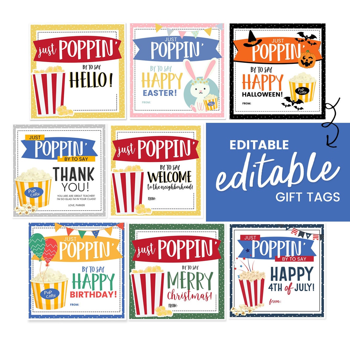 BUNDLE Just Poppin' By Treat Tag Popcorn Welcome to - Etsy