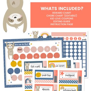 Sloth Chart, Kids Reward Chart, Kid Coupon, Kids Chore Chart, Toddler ...
