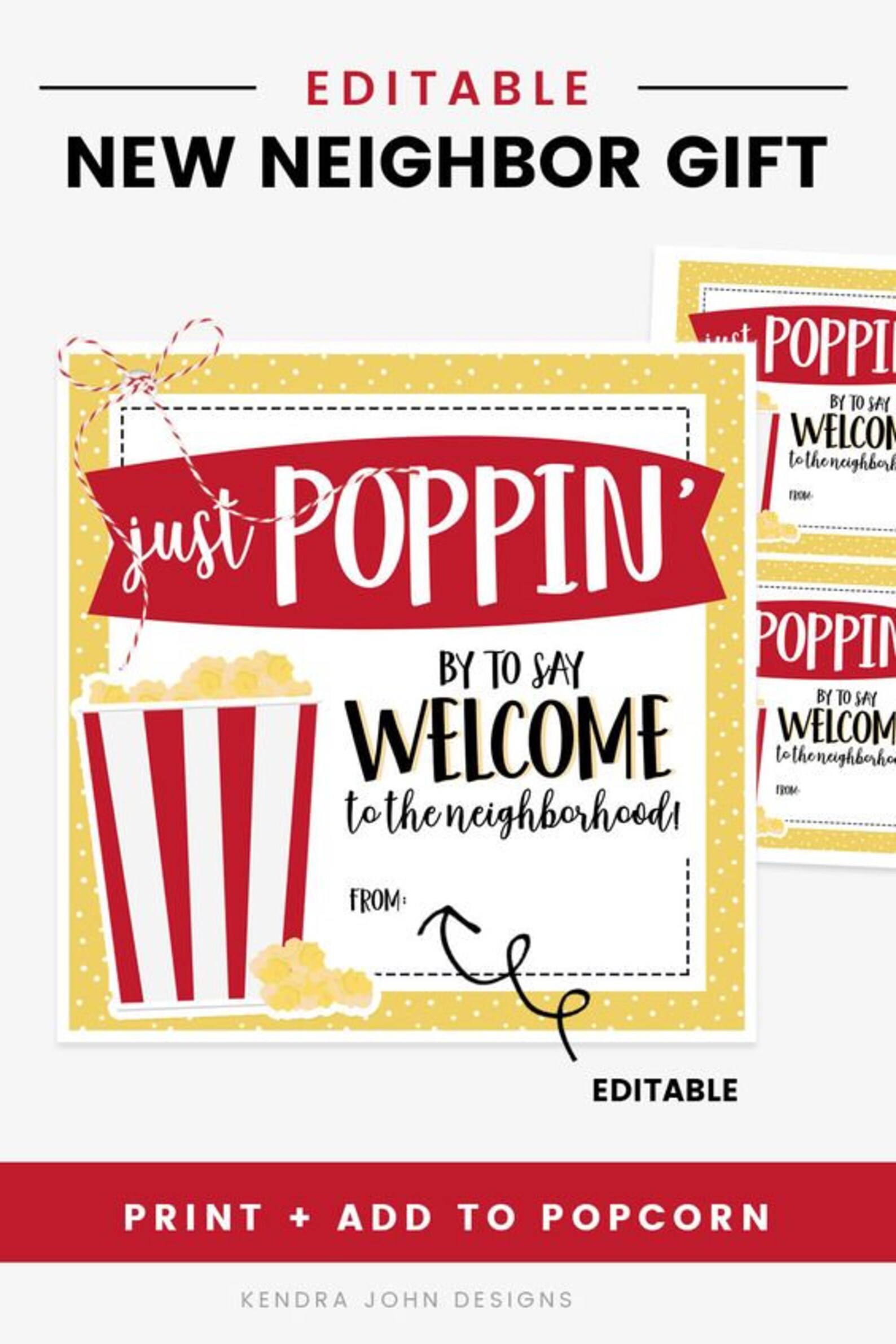 Popcorn Welcome Tag, Welcome to the Neighborhood, New Neighbor Gift ...