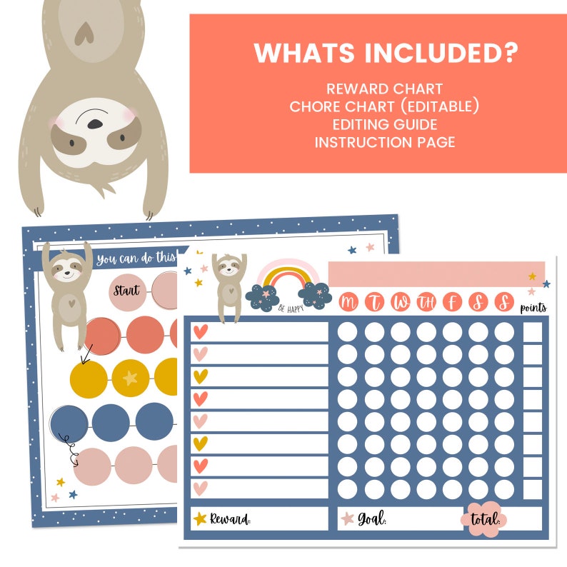 Sloth Chart Kids Reward Chart Kids Chore Chart Toddler | Etsy
