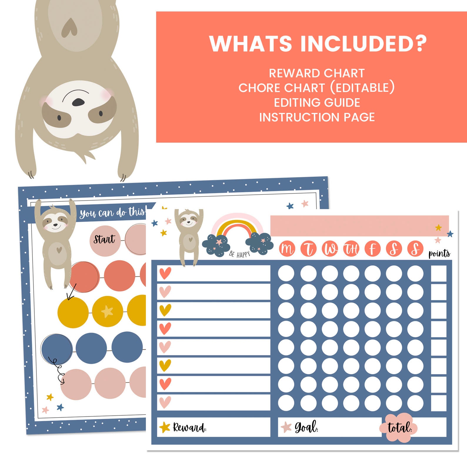Sloth Chart Kids Reward Chart Kids Chore Chart Toddler | Etsy