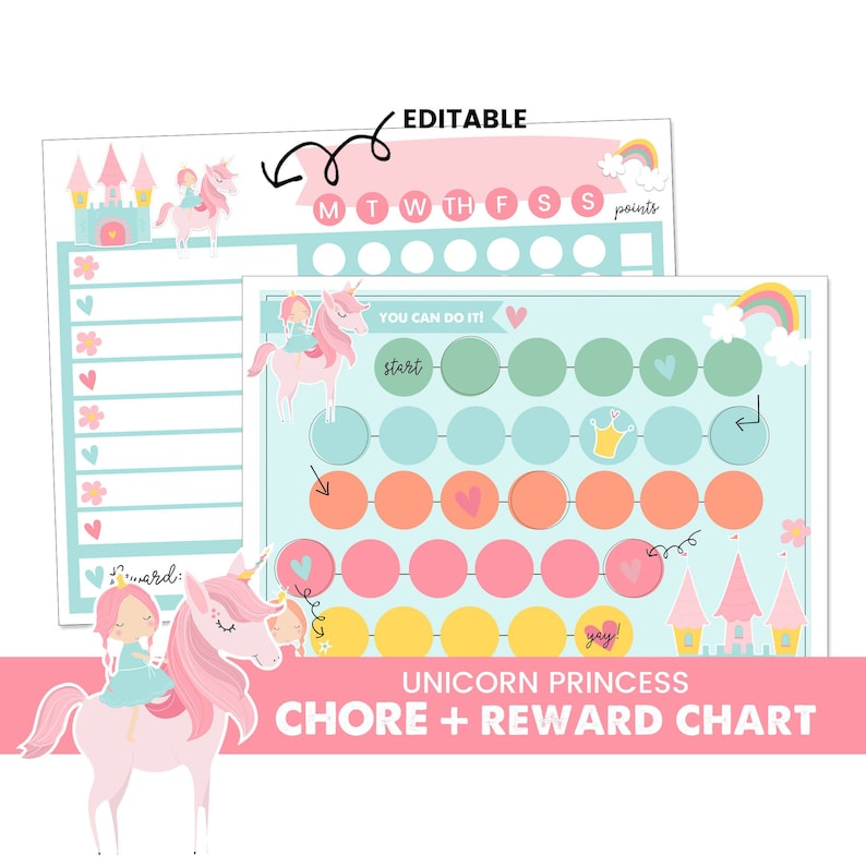 Unicorn Princess Chart Kids Reward Chart Kids Chore Chart - Etsy