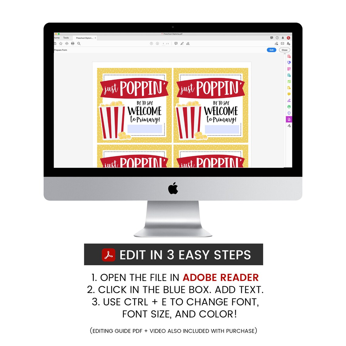 Welcome to Primary, Primary Handout, Primary Gift Printable, Popcorn ...