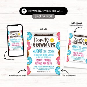 Donuts With Grown Ups, Pastries With Parents Flyer, Donuts With Dads ...