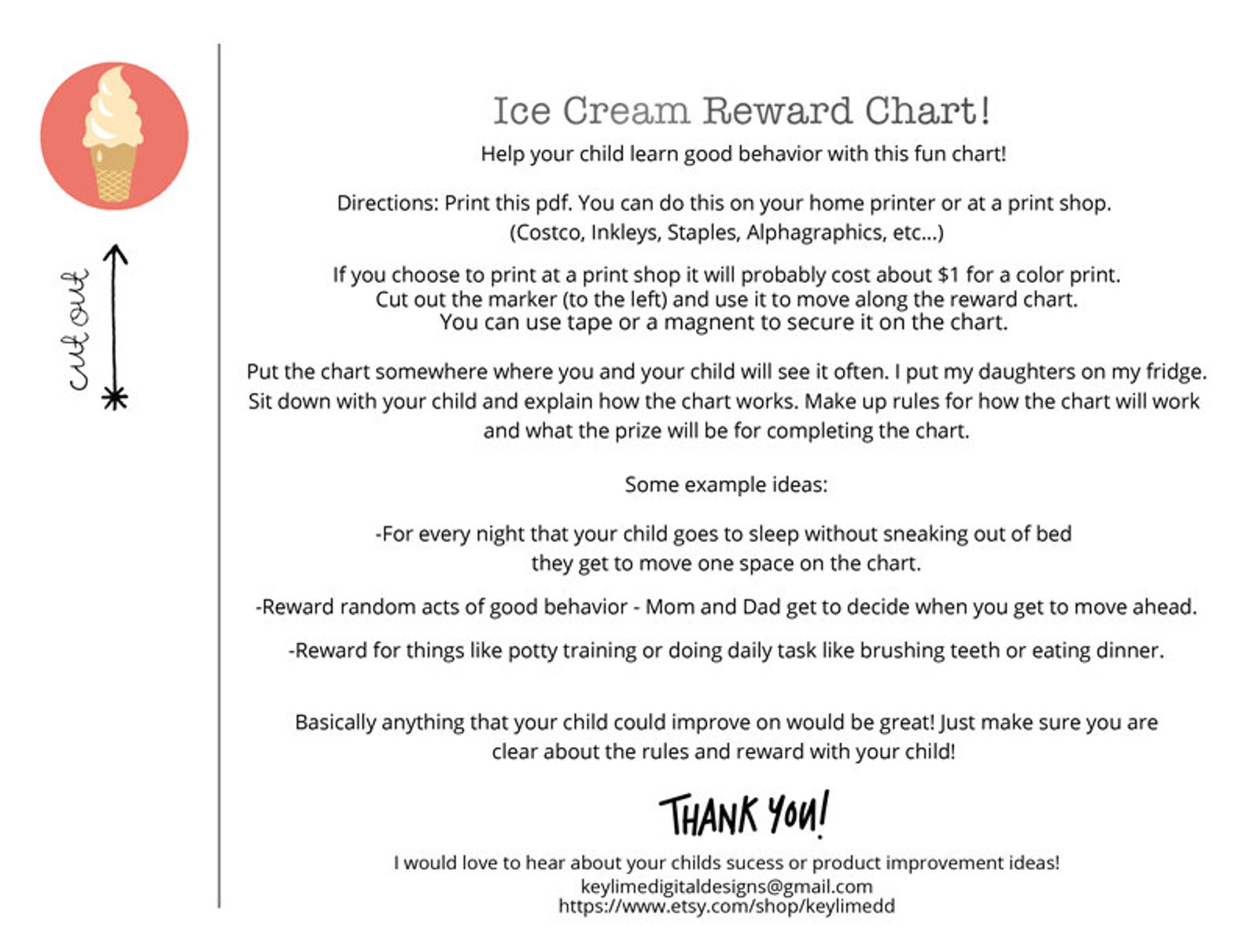 Ice Cream Reward Chart Printable Behavior Chart Girls Reward - Etsy