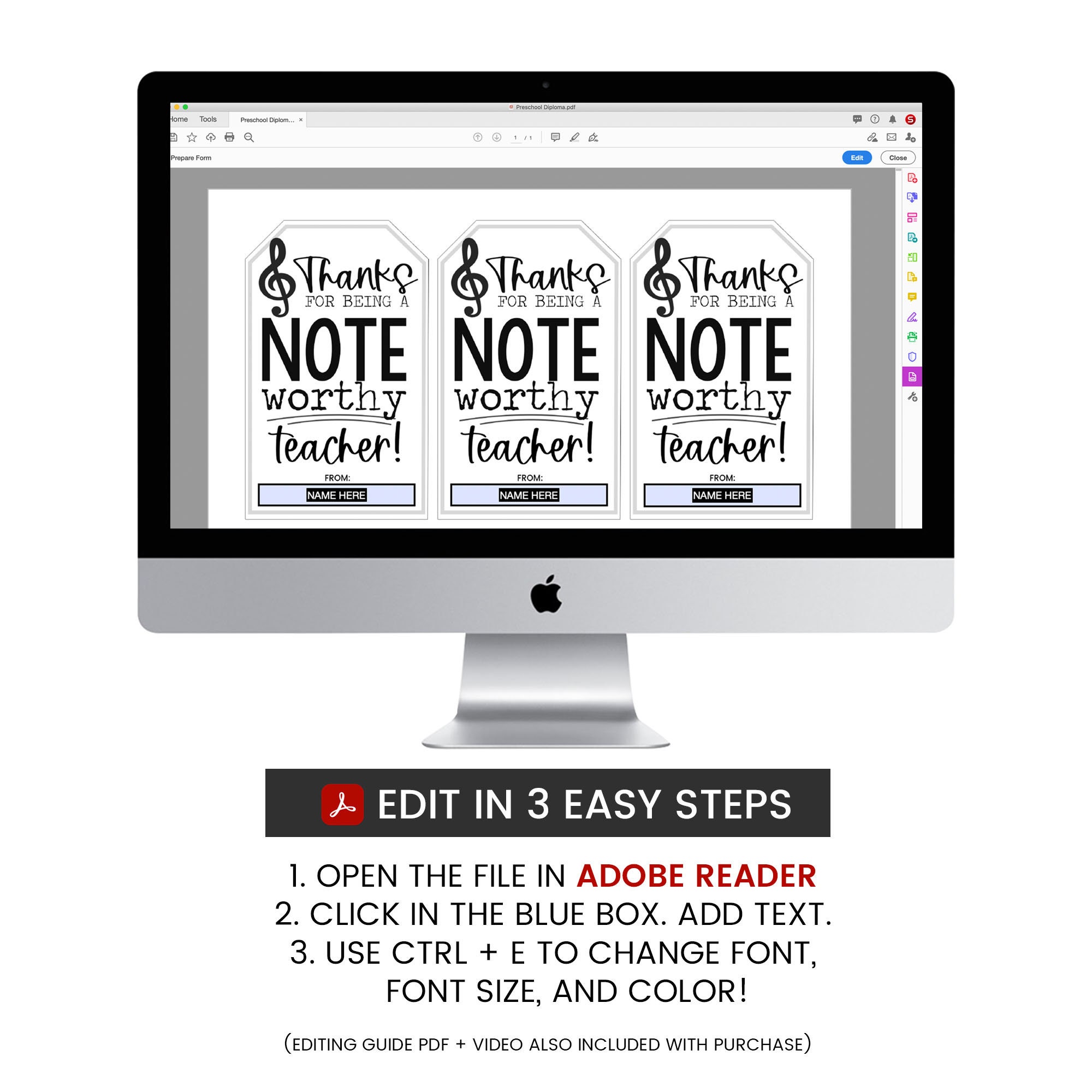 Music Teacher Gift Tag, Teacher Appreciation Printable, Piano Teacher ...