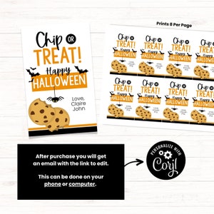 Chip or Treat Cookie Tag, Halloween Cookie Tag, Printable Halloween ...